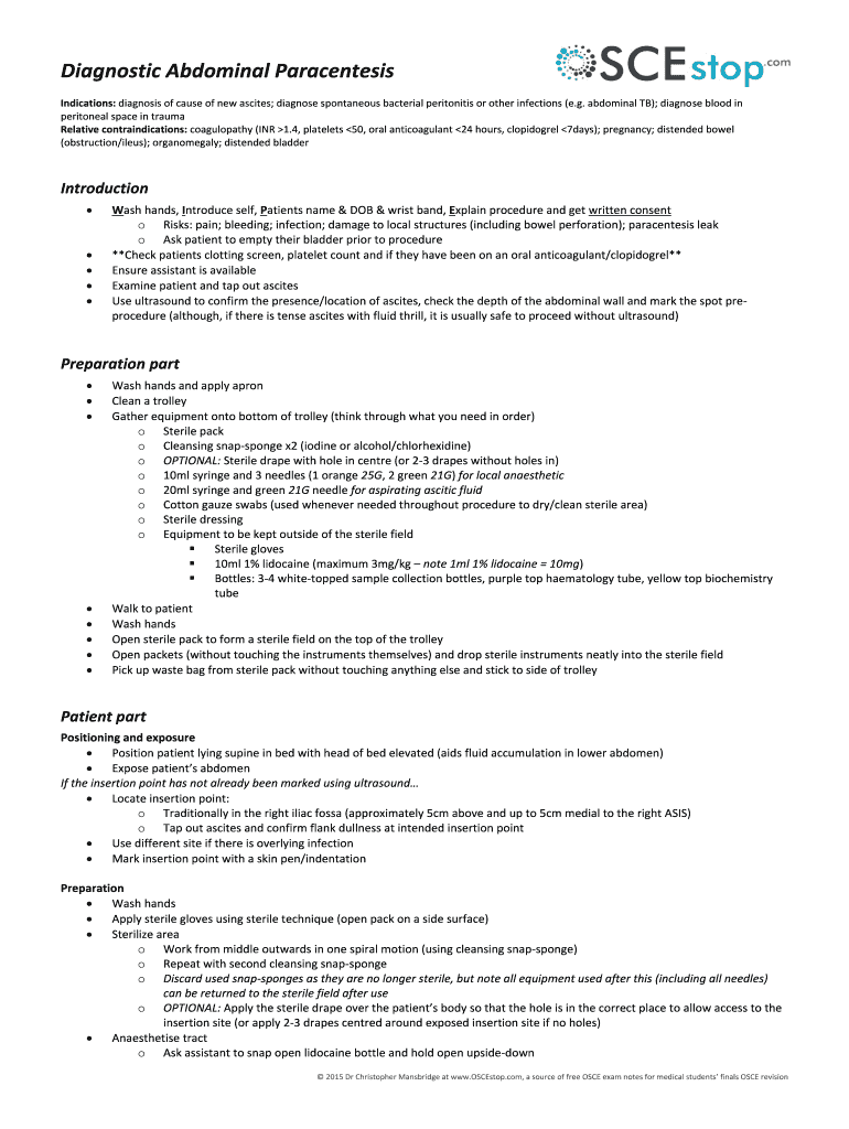 Fillable Online Diagnostic Abdominal Paracentesis Fax Email Print ...