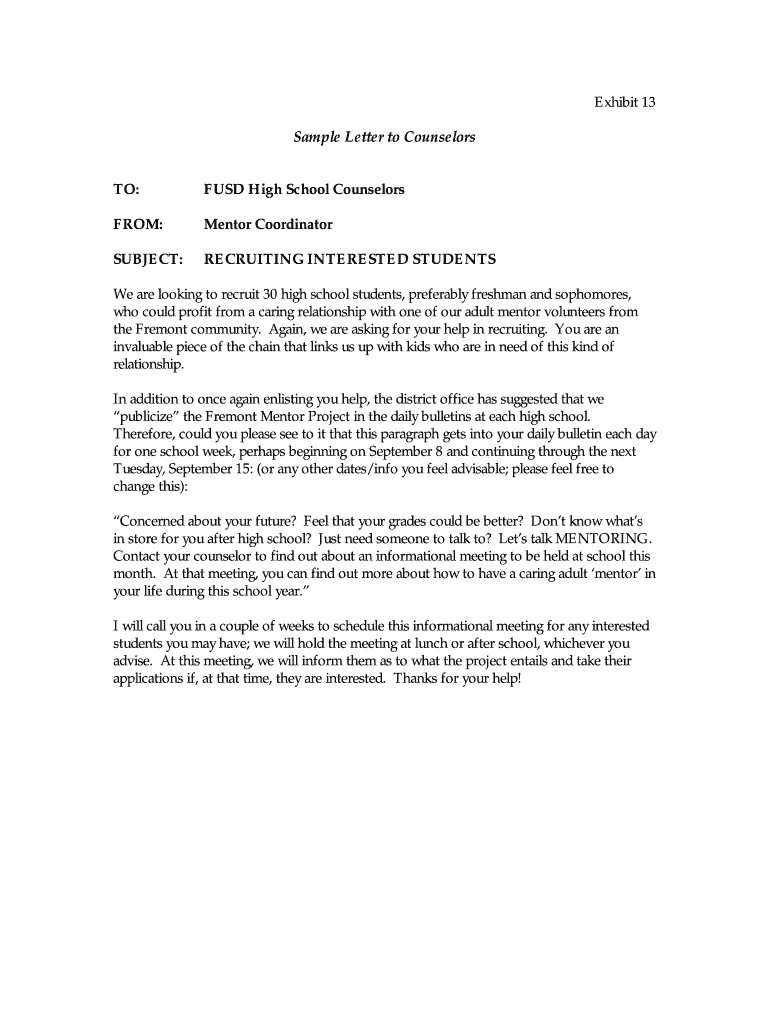 Fillable Online Sample Letter to Counselors Fax Email Print - pdfFiller