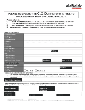 Fillable Online PLEASE COMPLETE THIS COD HIRE FORM IN FULL TO PROCEED ...