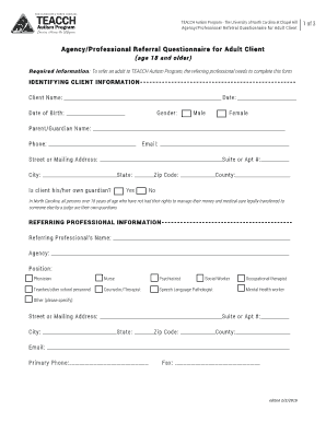 Fillable Online Professional Referral Questionnaire ...