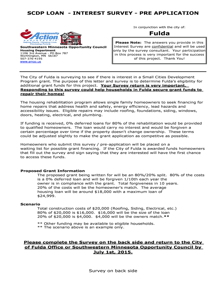 Fillable Online smoc Printable Pre-Application Survey - Southwestern ...