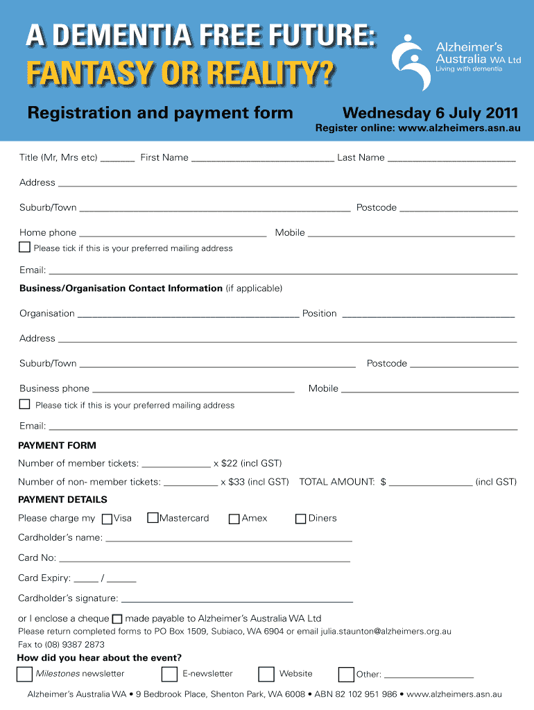 Fillable Online palliativecarewa asn A DEMENTIA FREE FUTURE: FANTASY OR REALITY? Fax Email Print ...