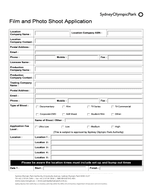 Fillable Online Film and Photo Shoot Application - Business Development ...