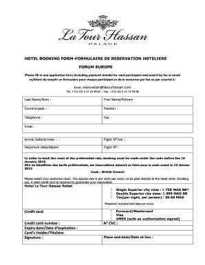 Fillable Online HOTEL BOOKING FORM-FORMULAIRE DE RESERVATION HOTELIERE ...