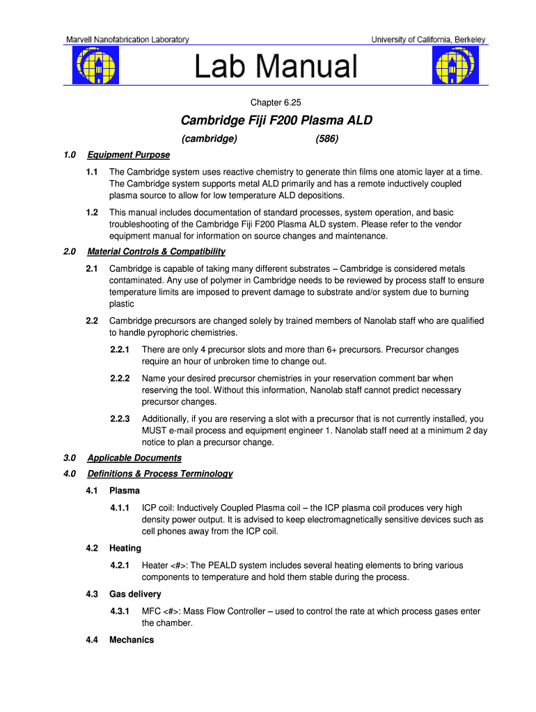 Fillable Online nanolab berkeley Chapter 625 Cambridge Fiji F200 Plasma ...