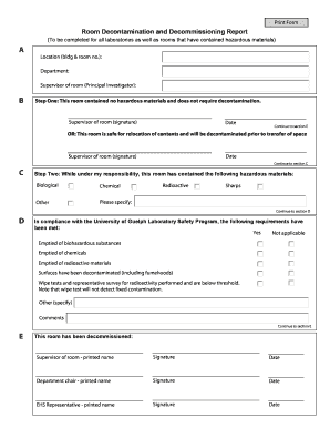 Fillable Online Room Decontamination and Decommissioning Report Fax ...