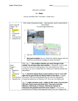 Fillable Online Reading Journal Example- Beige (pdf) Fax Email Print ...