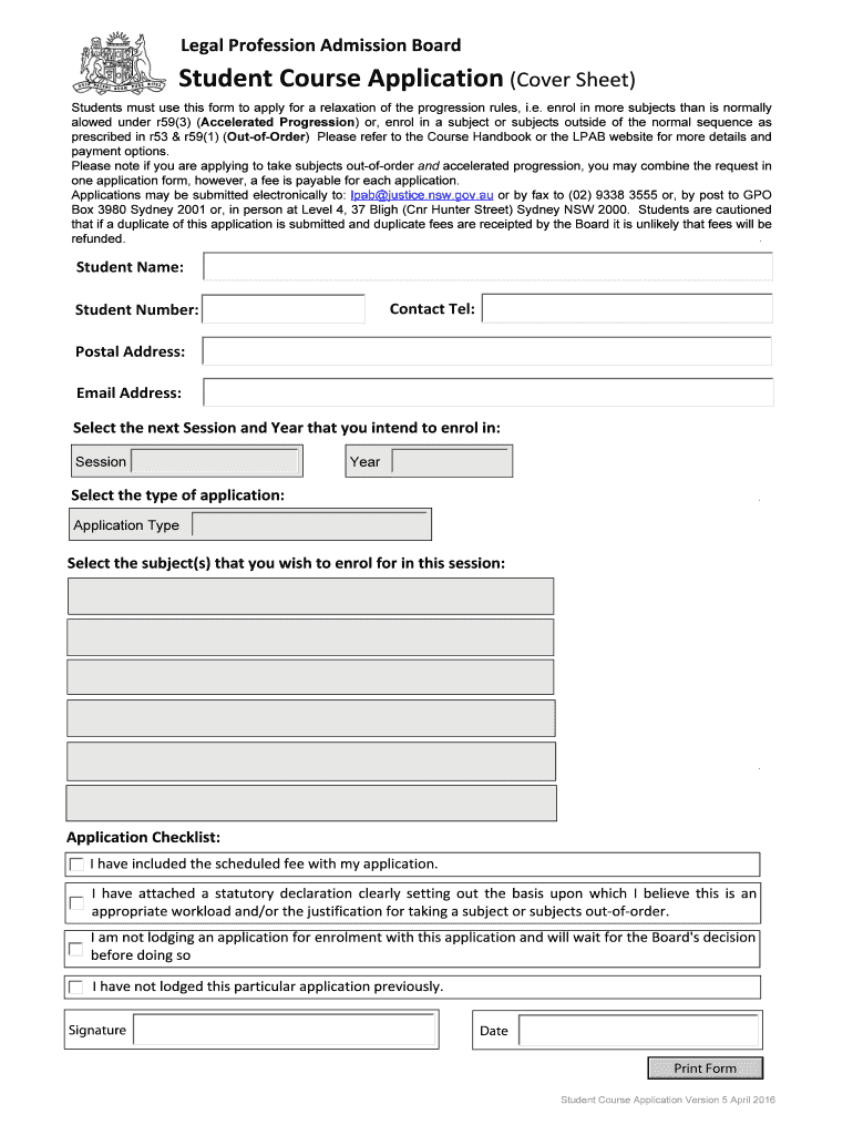 Fillable Online Student Course Application - Legal Profession Admission ...