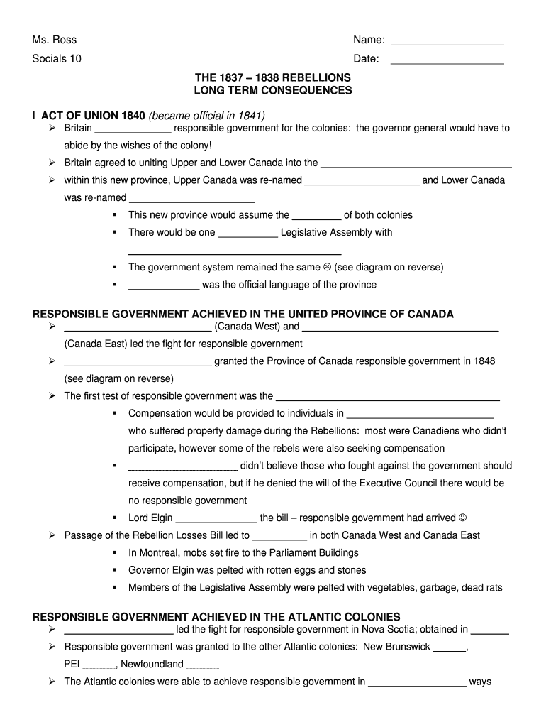 Fillable Online Long Term Consequences of the Rebellions 1837-38 ...