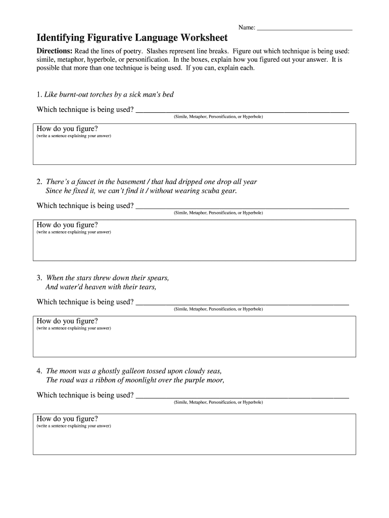 Fillable Online Identifying Figurative Language Worksheet (fillable ...