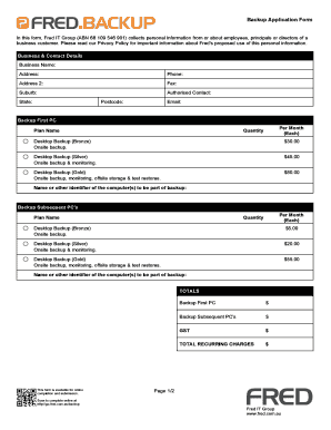 Fillable Online Backup Application Form - helpfredhealthcomau Fax Email ...