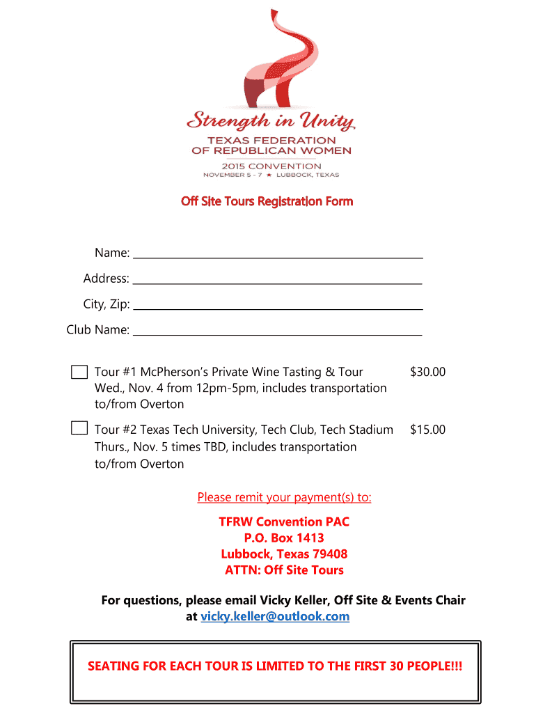 Fillable Online tfrw Offsite Tours Registration Form Fax Email Print ...