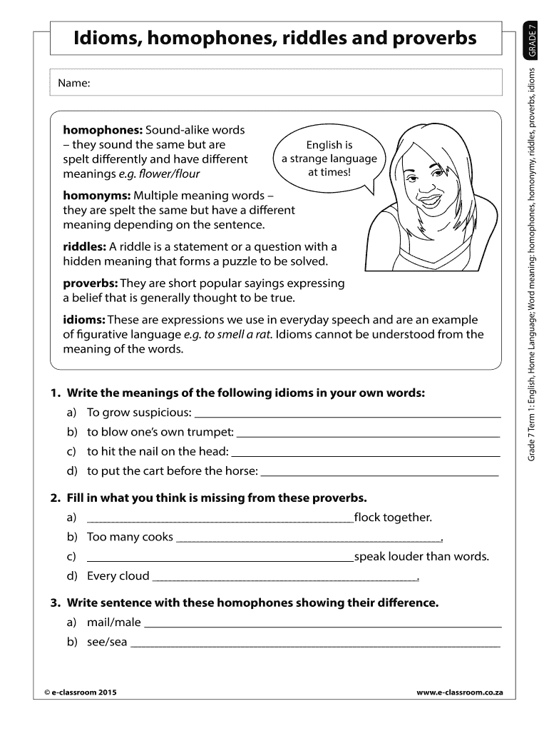 Fillable Online Idioms homophones riddles and proverbs - e-classroom ...