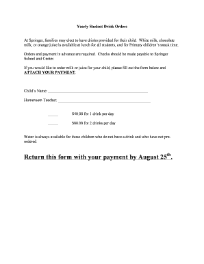 Fillable Online springer-ld Milk & Juice Order Form - Springer School ...