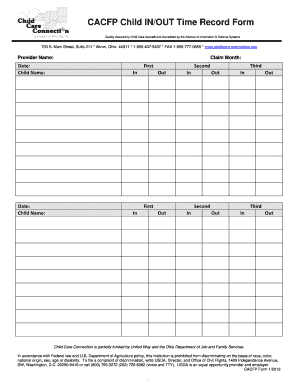 Fillable Online CACFP Child INOUT Time Record Form Fax Email Print ...