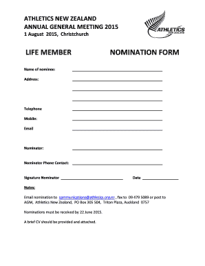 Fillable Online athletics org LIFE MEMBER NOMINATION FORM - Athletics ...