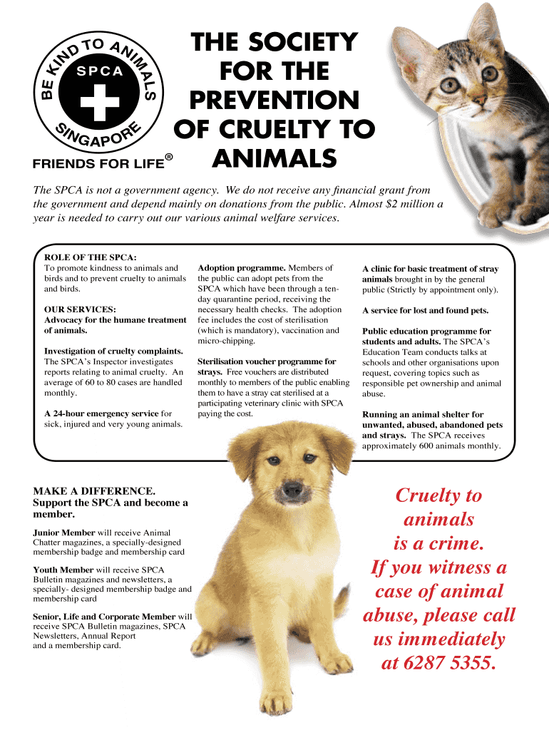 Fillable Online spca org THE SOCIETY FOR THE PREVENTION OF CRUELTY TO ...