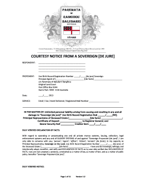 Fillable Online Courtesy Notice from Sovereign De Jure TEMPLATE Master ...