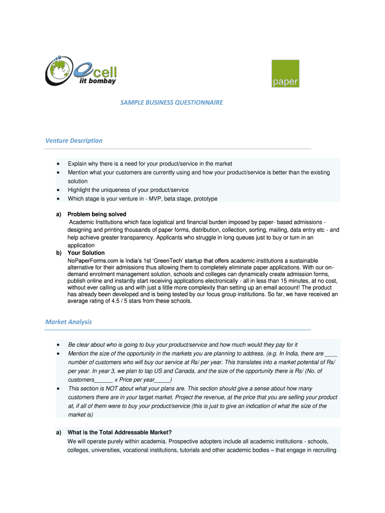 Fillable Online SAMPLE BUSINESS QUESTIONNAIRE Fax Email Print - pdfFiller