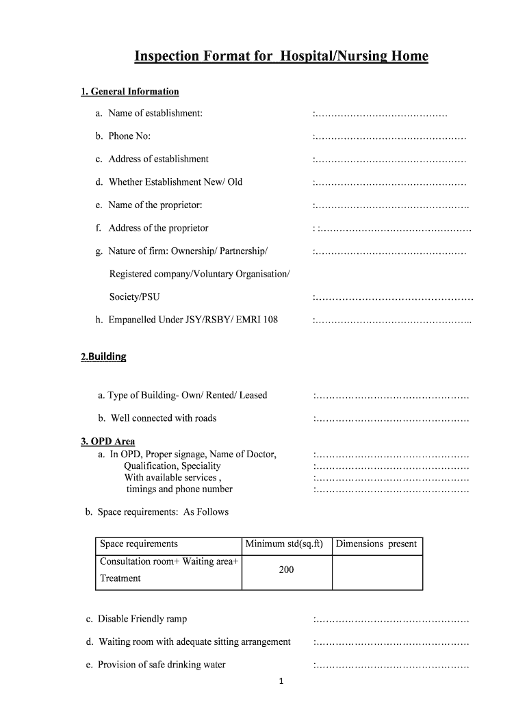 Fillable Online Inspection Format for Hospital/Nursing Home Fax Email ...
