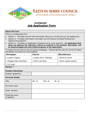 Fillable Online leeton nsw gov Confidential Job Application Form ...