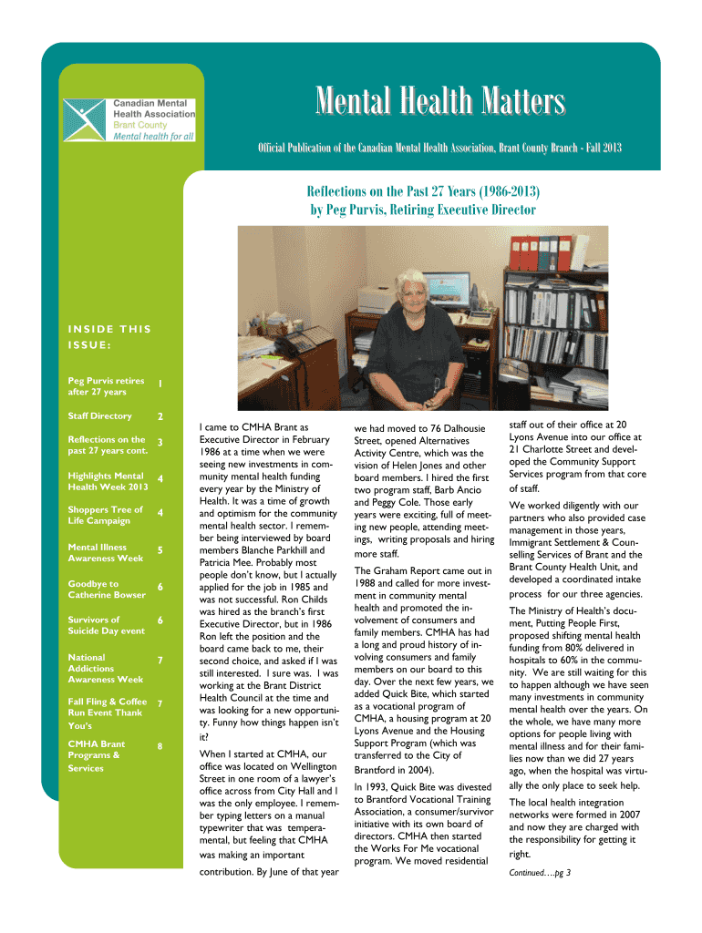 Fillable Online brant cmha Mental Health Matters - Canadian Mental ...