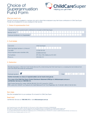 Fillable Online Choice of Superannuation Fund Form - Child Care Super ...