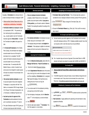 Fillable Online Quick Reference Guide - Personnel Administration - Completing a Termination Form ...