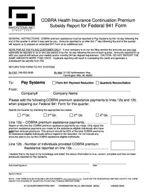 Fillable Online paysystems COBRA Health Insurance Continuation Premium ...