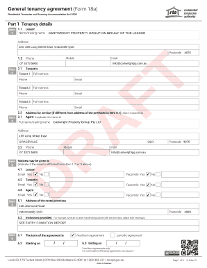 Fillable Online General tenancy agreement Form 18a - bcartwrightpgbbcombau Fax Email Print ...