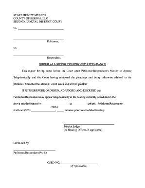 Fillable Online ORDER ALLOWING TELEPHONIC APPEARANCE Fax Email Print ...