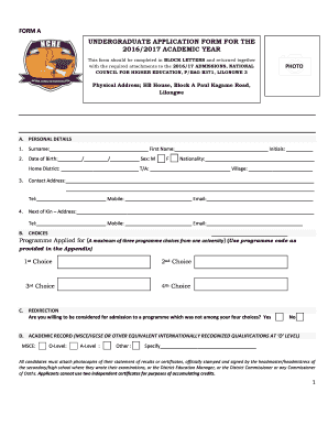 Fillable Online nche ac B2016b-17 Generic Undergraduate Students bApplicationb Form - NCHE ...
