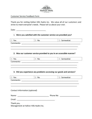 Fillable Online Customer Service Feedback Form Date 1 Were you ...