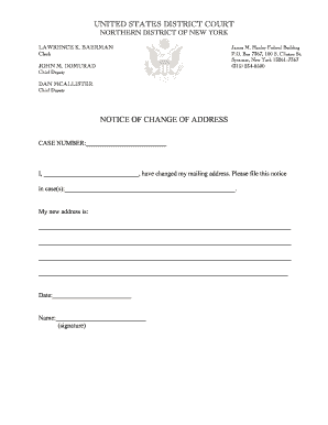 Fillable Online nynd uscourts NOTICE OF CHANGE OF ADDRESS - United ...