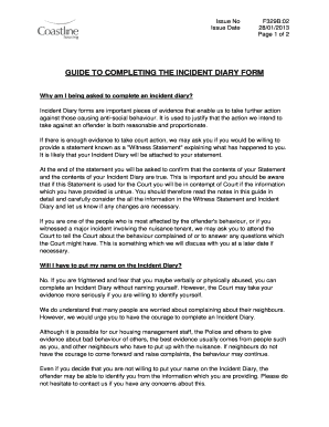 Fillable Online GUIDE TO COMPLETING THE INCIDENT DIARY FORM Fax Email ...