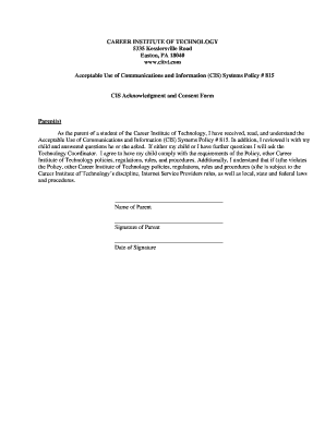 Fillable Online Parent Consent Form - Career Institute of Technology Fax Email Print - pdfFiller