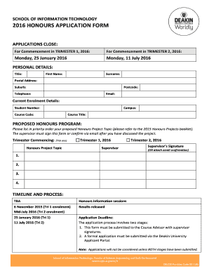 Fillable Online deakin edu B2016b honours bapplicationb form - Deakin University Fax Email Print ...