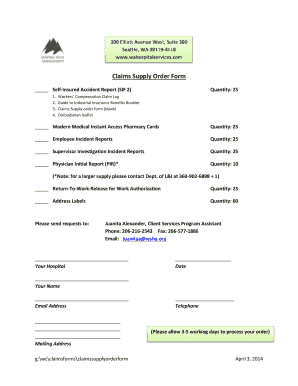 Fillable Online Claims Supply Order Form Fax Email Print - pdfFiller