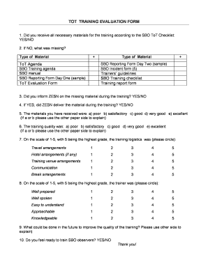 Fillable Online TOT TRAINING EVALUATION FORM Fax Email Print - pdfFiller