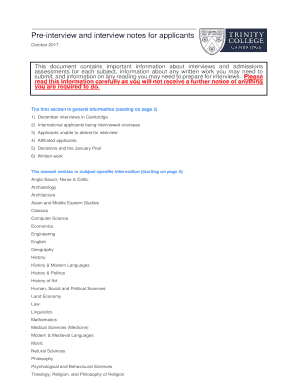 Fillable Online Pre-interview and interview notes for applicants Fax ...