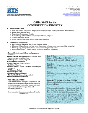 Fillable Online OSHA 30-HR for the CONSTRUCTION INDUSTRY - RTS ...