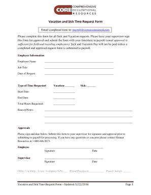 Fillable Online Vacation and Sick Time Request Form - CORE Fax Email ...
