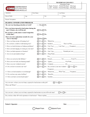 Fillable Online Hearing Form - CORE Occupational Fax Email Print ...