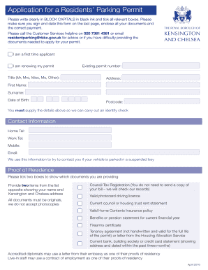 Fillable Online rbkc gov Resident parking application form b2016bpdf ...