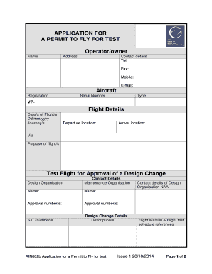Fillable Online airsafety APPLICATION FOR A PERMIT TO FLY FOR TEST ...