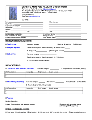 Fillable Online tcag GENETIC ANALYSIS FACILITY ORDER FORM httpwwwtcagca ...