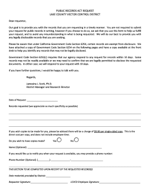 Fillable Online lcvcd PUBLIC RECORDS ACT REQUEST LAKE COUNTY VECTOR ...