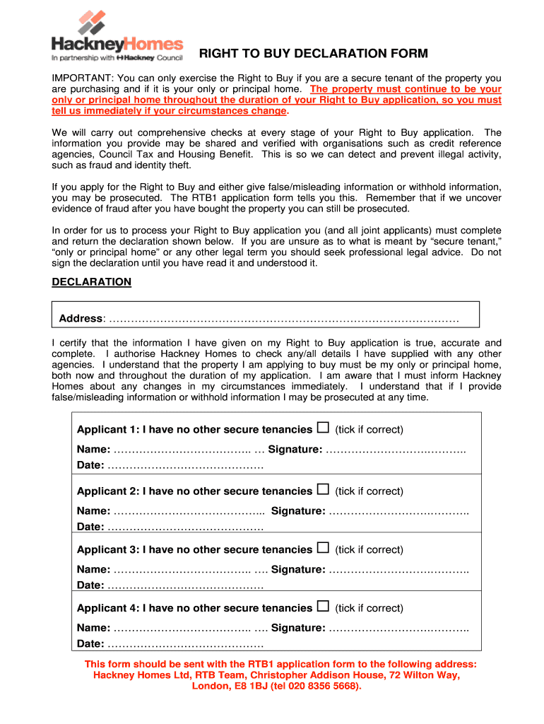 Fillable Online hackneyhomes org Right to buy bapplication formb ...