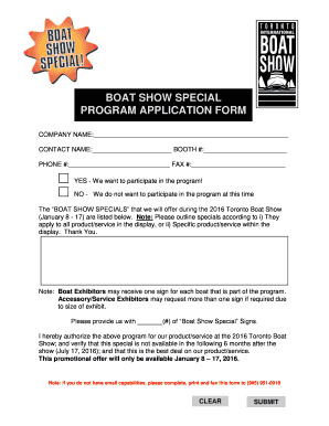 Fillable Online BOAT SHOW SPECIAL PROGRAM APPLICATION FORM Fax Email ...