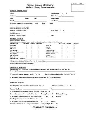 Fillable Online Medical bHistory Questionnaireb - Premier Eyecare of Edmond Fax Email Print ...